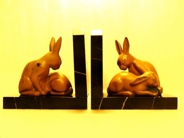 'RABBIT HARE BUNNY' French Art Deco antique bookends