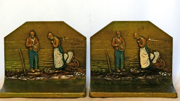 'THE ANGELUS' antique bookends by KRONHEIM & OLDENBUSCH