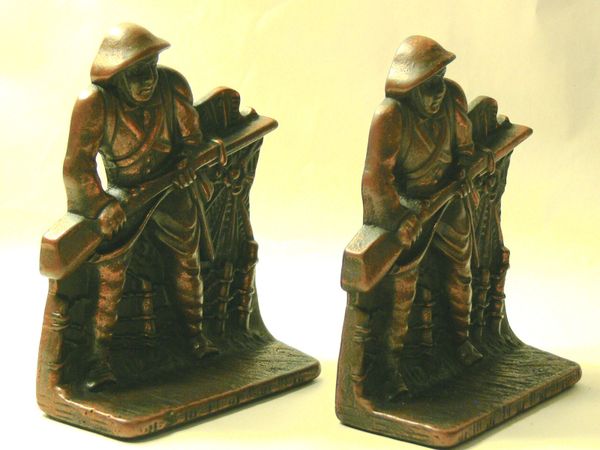 'WW ONE DOUGHBOY' antique military bookends HUBLEY MFG., PA, USA
