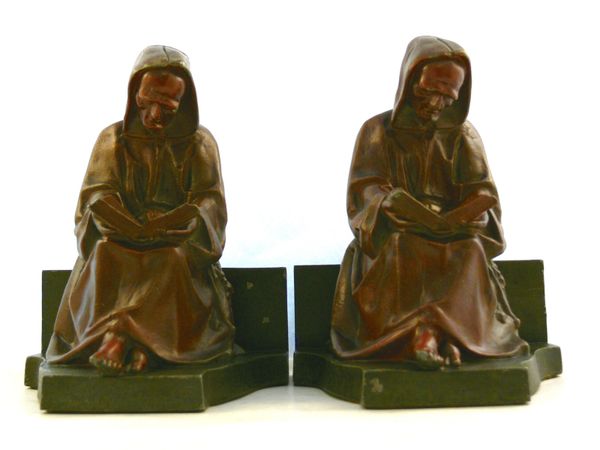 'FRIAR MONK READING BOOK' Antique Bookends JUDD COMPANY