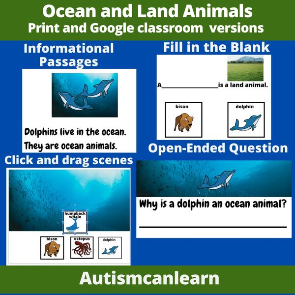 Ocean and Land Animals, print and google classroom versions