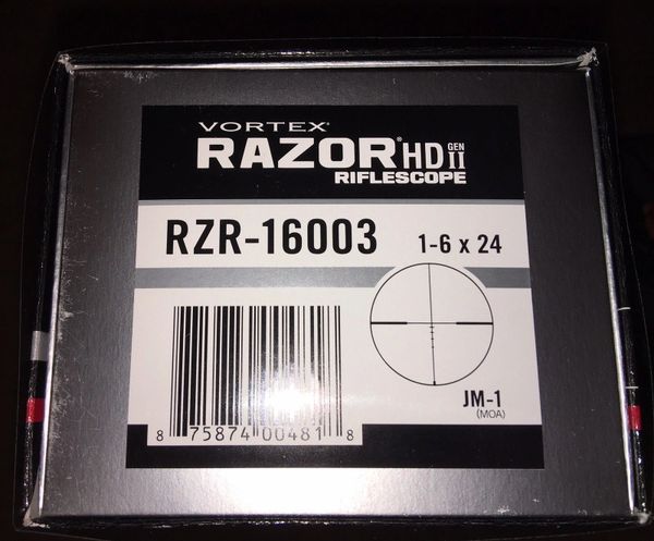 VORTEX RAZOR HD GEN II 1-6x24 RIFLE SCOPE JM-1 RETICLE RZR-16003 ...