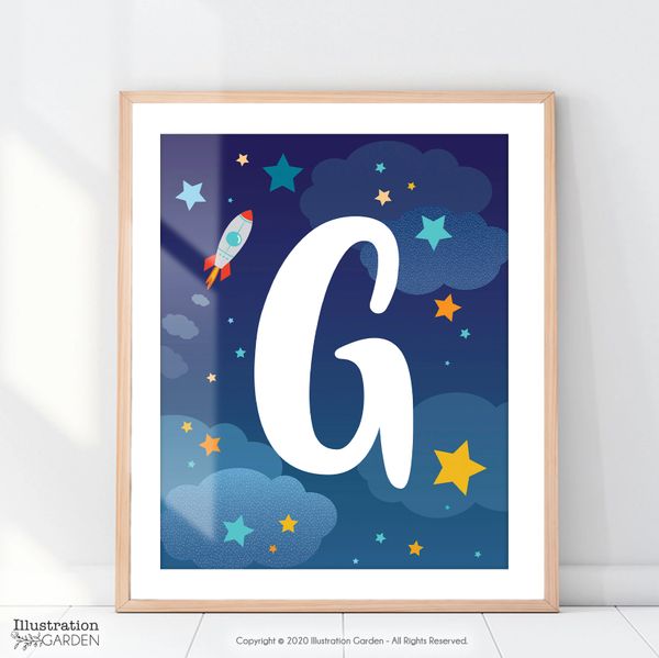 Space & Stars Alphabet Printable - Letter G