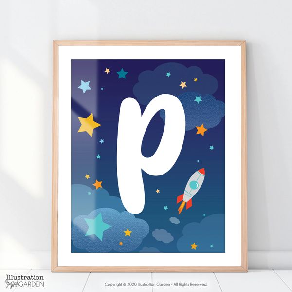 Space & Stars Alphabet Printable - Letter P