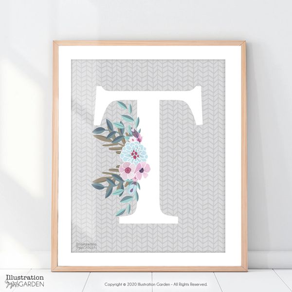 Grey BoHo Alphabet Printable - Letter T