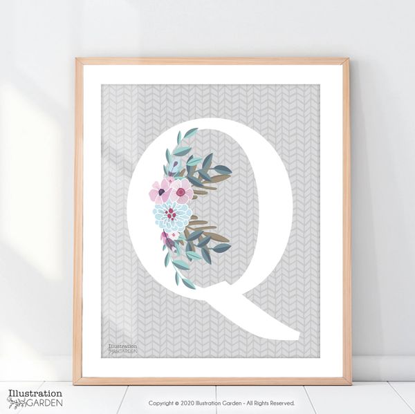 Grey BoHo Alphabet Printable - Letter Q