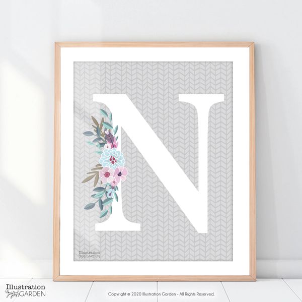Grey BoHo Alphabet Printable - Letter N