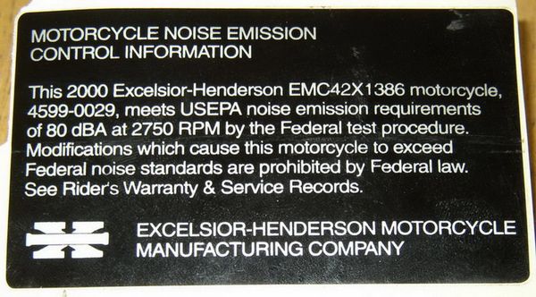 6899 0005 Label, EPA Noise, Year 2000