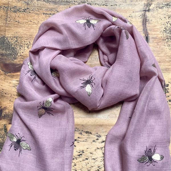 Sparkle Bee Print Scarf - Pink & Gold