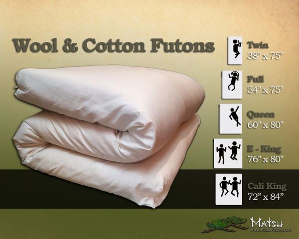 Cal-King Wool & Cotton Futon: 72" x "84