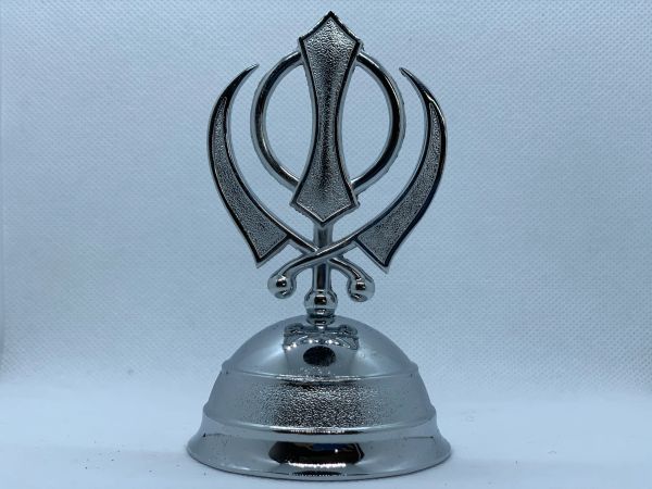 Medium Size Khanda with Base (Silver Color)