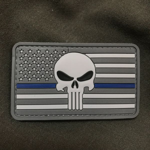 Thin Blue Line Subdued American Flag Punisher PVC Patch