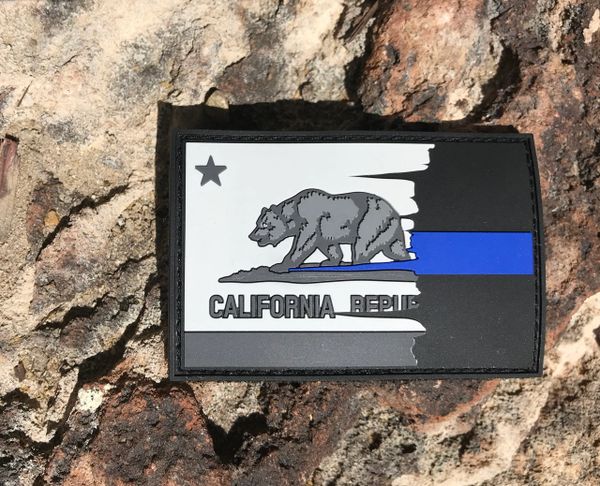 Subdued Tattered California State Flag Thin Blue Line PVC Patch