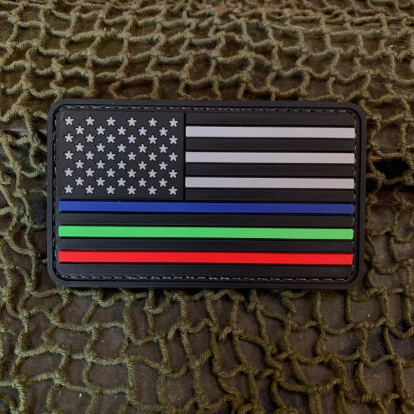 Thin Blue, Green & Red Subdued American Flag PVC Patch
