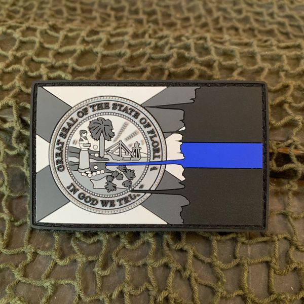 Subdued Tattered Thin Blue Line Florida State Flag PVC Patch