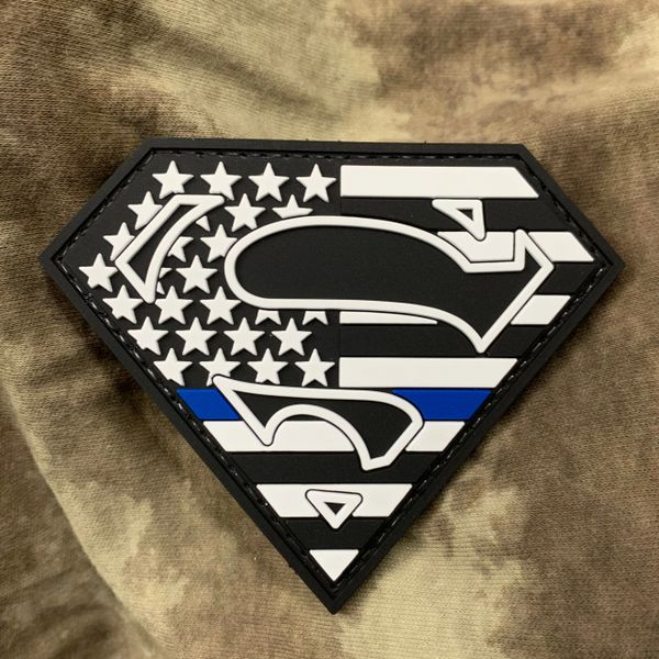 Subdued American Flag Thin Blue Line Superman Shield PVC Morale Patch
