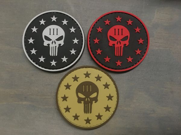 "Threeper" Three Percenter Skull Round PVC Patch