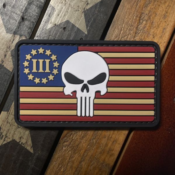 Vintage Nyberg Three Percenter Flag Skull PVC Patch