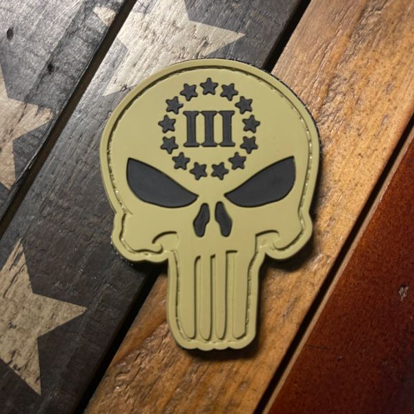 "Threeper" Three Percenter Skull PVC Patch