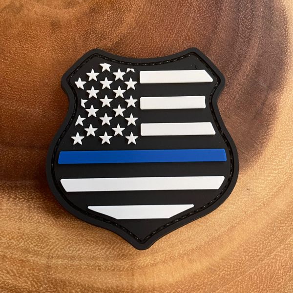 Subdued Thin Blue Line American Flag Shield PVC Patch
