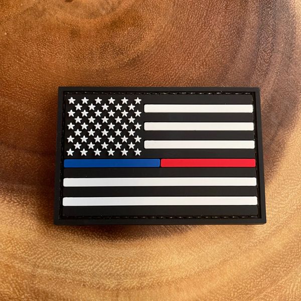 Thin Blue Line Thin Red Line Subdued American Flag PVC Patch