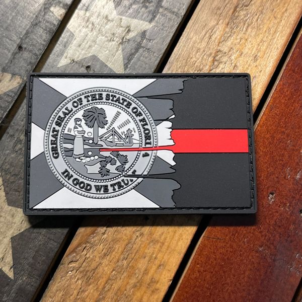 Subdued Tattered Thin Red Line Florida State Flag PVC Patch