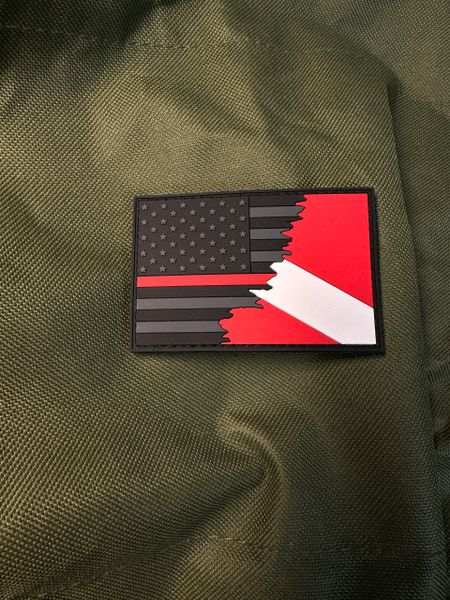 Subdued Tattered Thin Red Line American Flag SAR Diver PVC Patch