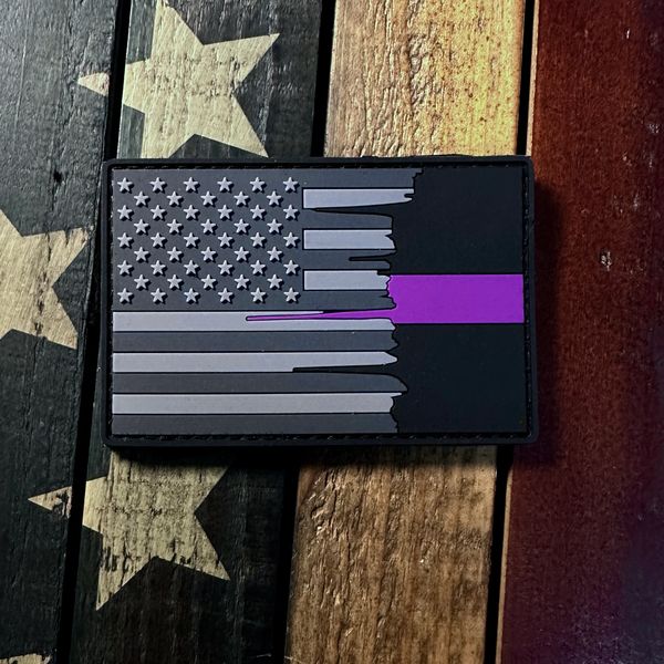 Subdued Tattered American Flag Thin Purple Line PVC Patch