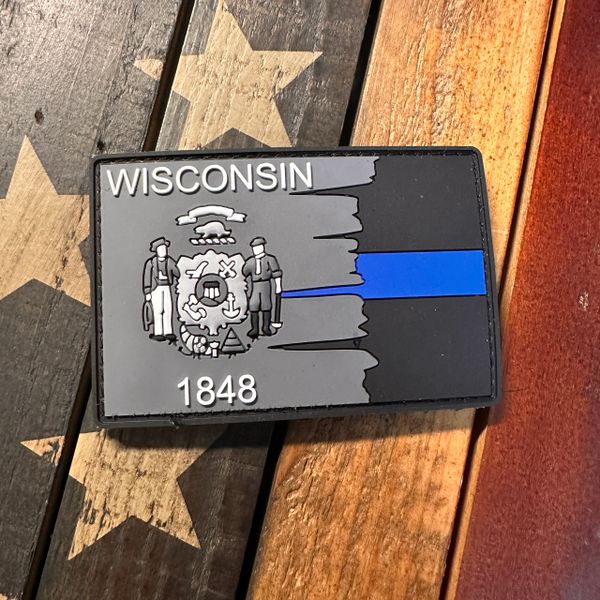 Subdued Tattered Wisconsin Thin Blue Line Flag PVC Patch