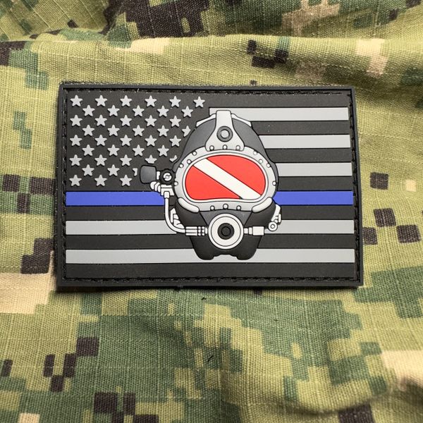 Subdued Thin Blue Line American Flag Public Safety Diver PVC Patch