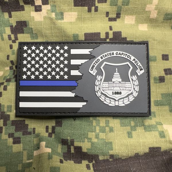 Tattered Thin Blue Line American Flag United States Capitol Police PVC ...