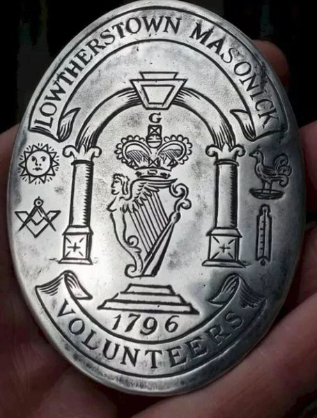 MERCY!!! SOLID SILVER LOWTHERSTOWN MASONICK VOLUNTEERS BELT PLATE ...