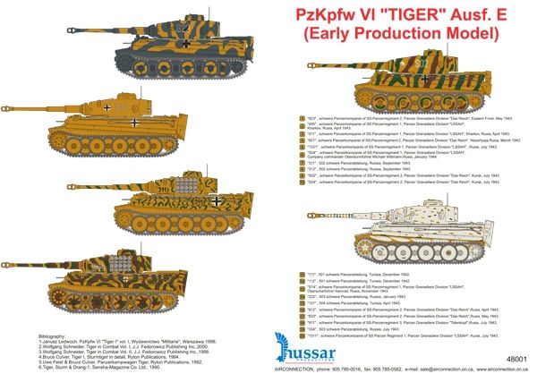 Tiger E Early - 1/48 scale decals