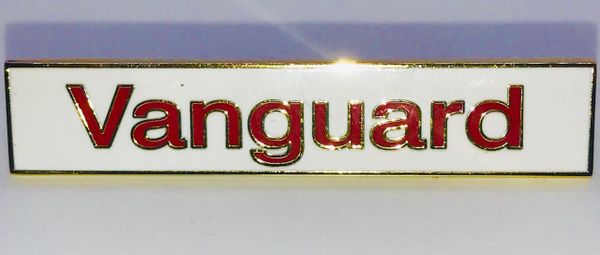 Vanguard White Pin / Red Text with Gold trim (Metal)
