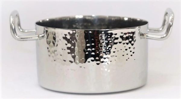 DEEP ROUND PAN - HAMMERED STAINLESS STEEL - 2 HANDLES