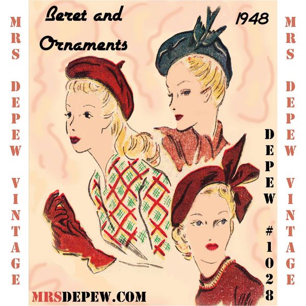 Vintage Sewing Pattern French Beret and Ornaments Reproduction 1940's ...