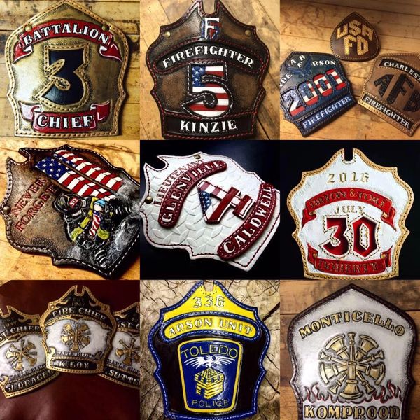 Custom Leather Fire Helmet Front