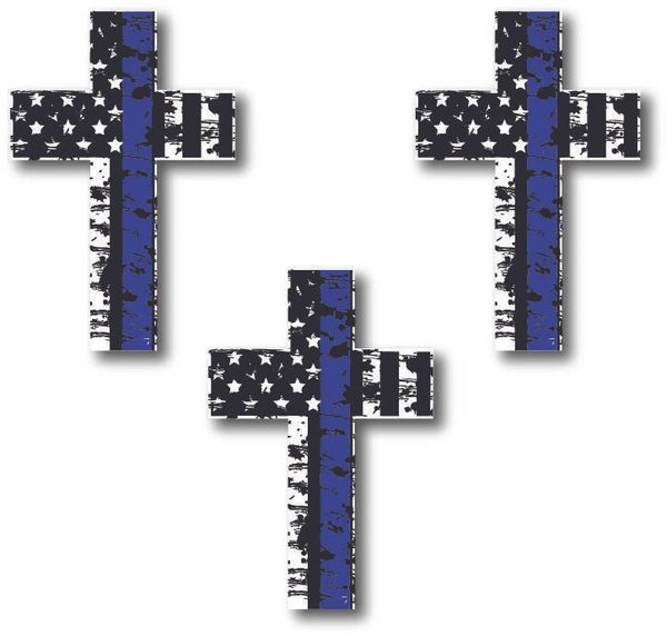 3 Thin Blue Line Cross Decal Sticker Truck Police Officer Cop Blue ...