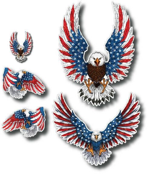 5pk American Flag Bald Eagle USA 3M Decal Sticker Truck Vehicle Window ...