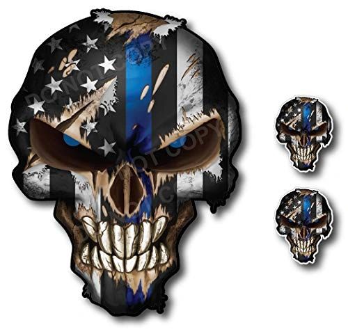 Thin Blue Line Skull with Blue Reflective Eyes Police Officer BLM ...