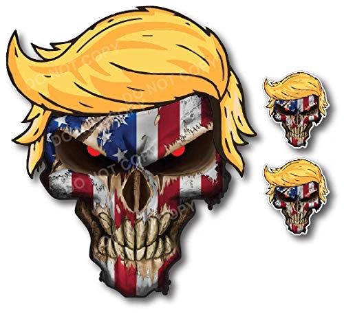 Pack of 3 Skull American Flag with Donald Trump Hair Vinyl Decal ...