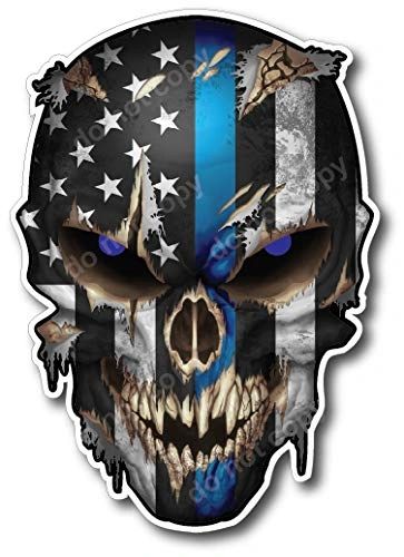 4 pack of Thin Blue Line Skull 3M Decal vinyl stickers to show support ...