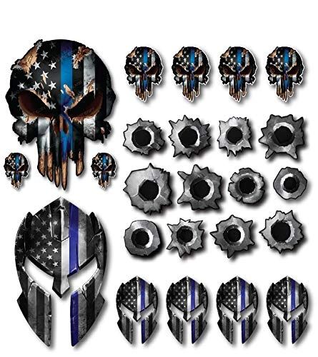 Variety Pack of 22 Thin Blue Line Spartan Helmet Skull Bullet Holes ...