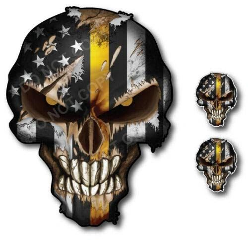 3X Thin Yellow Line Reflective Eye Skull American Flag Sticker Vinyl ...