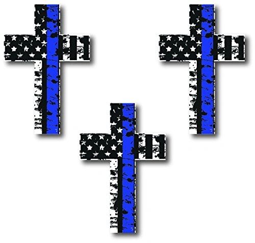 3 Pack of Thin Blue Line Cross Decals Police Officer BLM American Flag ...