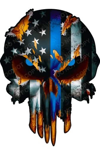 12" Tall Thin Blue Line Skull with Blue Reflective Eyes Police Officer ...