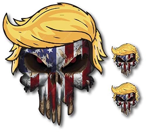 Pack of 3 Skull American Flag with Donald Trump Hair Vinyl Decal ...