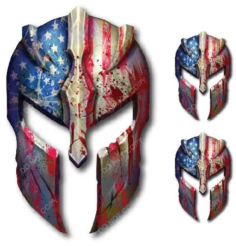 Pack of 3 USA Spartan Helmet Decal Distressed Tattered American Flag ...