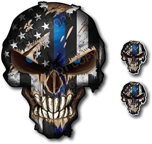 Thin Blue Line Skull with Blue Reflective Eyes Police Officer BLM ...