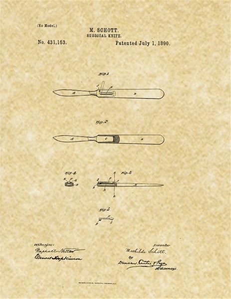 Surgical Knife Patent #431153 07/01